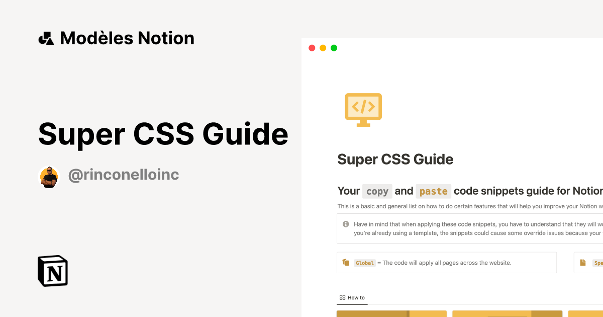 Super CSS Guide | Modèle créé par Luis⚡Rincón | Marketplace Notion