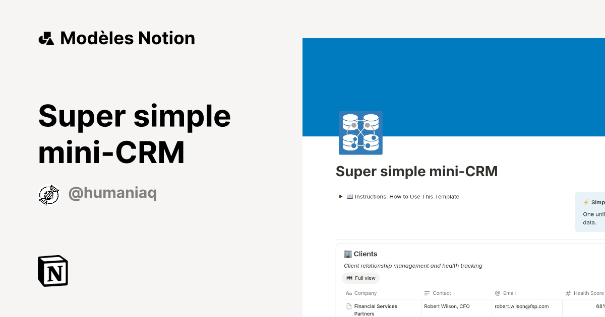 Super simple mini-CRM | Modèle créé par Humaniaq | Marketplace Notion