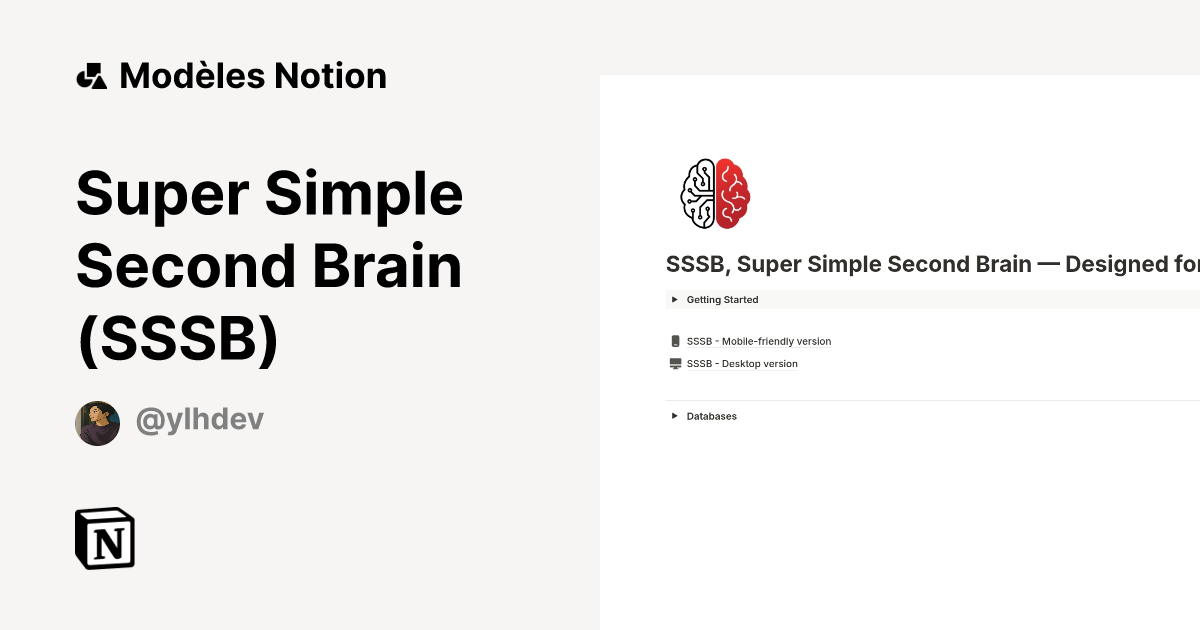 Modèle Super Simple Second Brain (SSSB) | Marketplace Notion