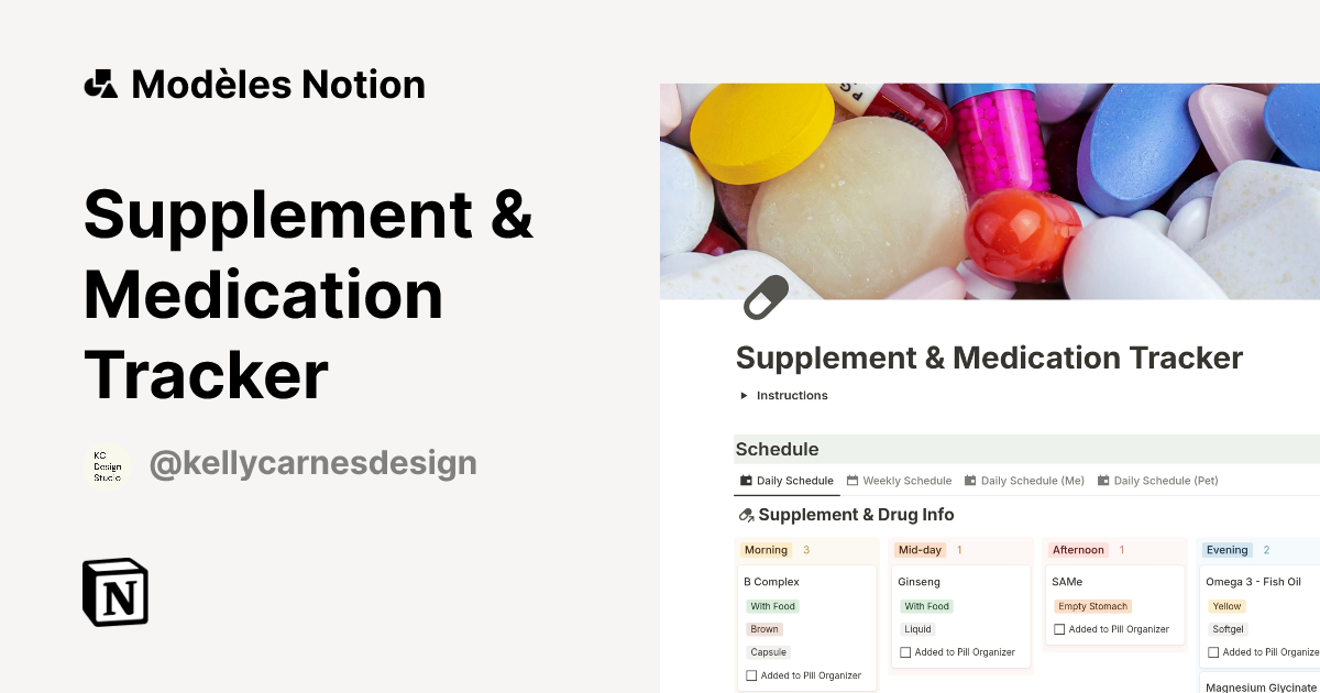Modèle Supplement & Medication Tracker | Marketplace Notion