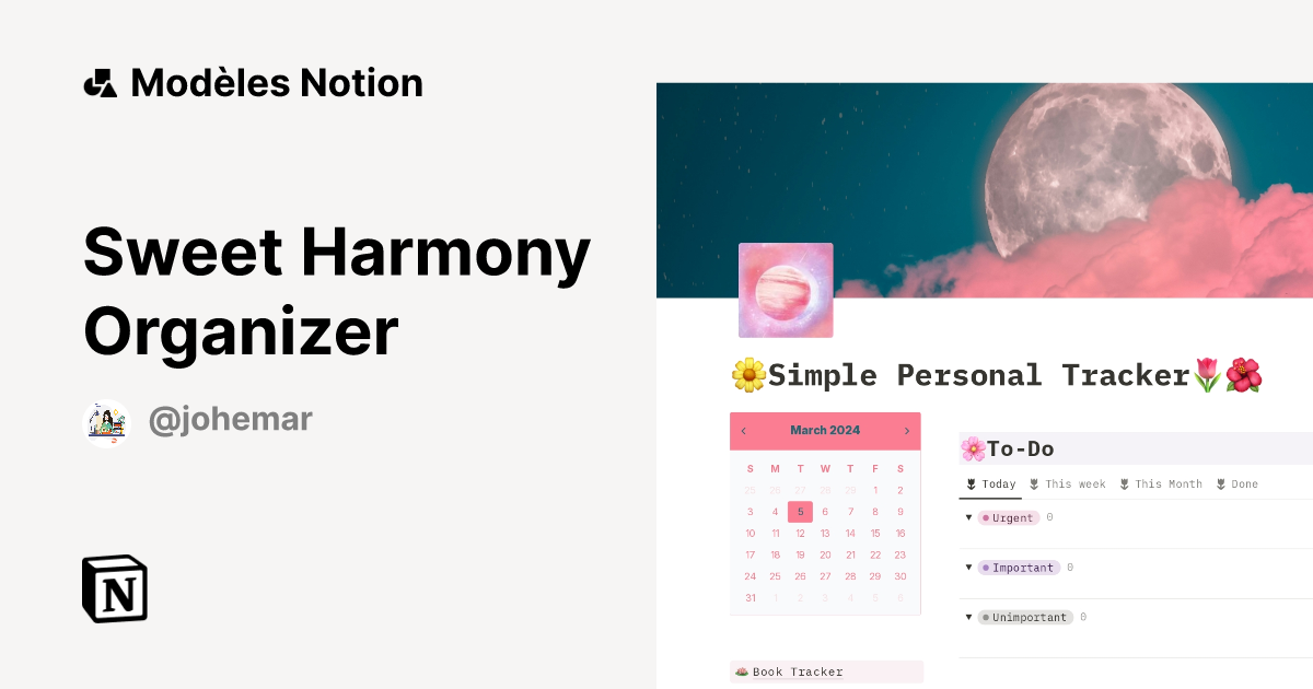 Modèle Sweet Harmony Organizer | Marketplace Notion