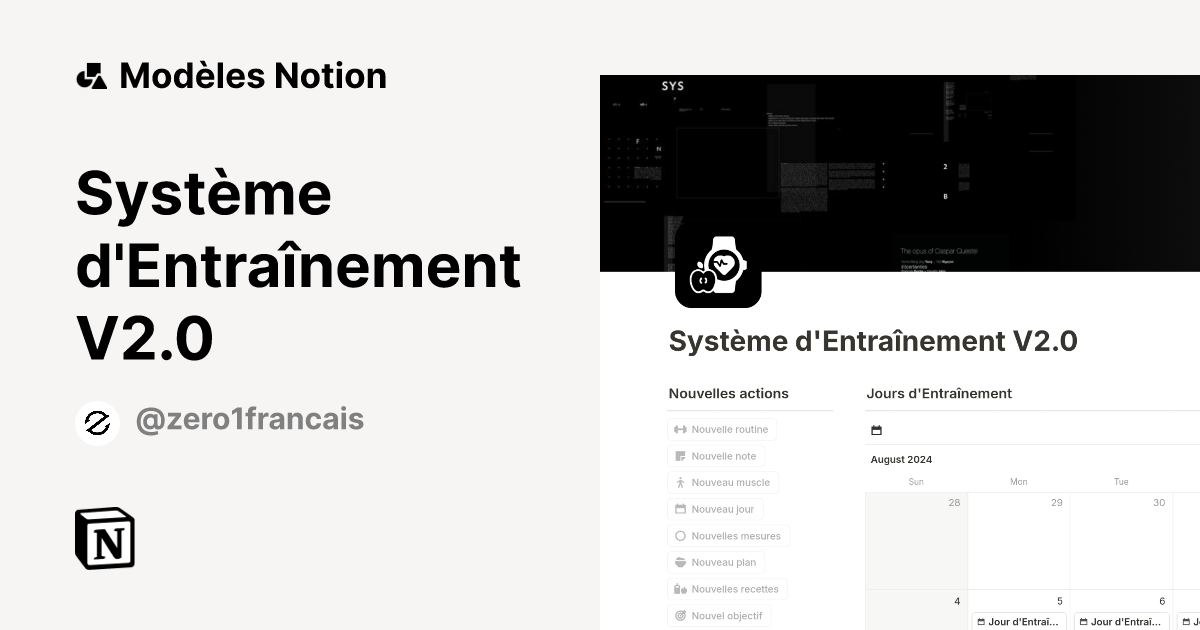 Système d'Entraînement V2.0 | Modèle créé par Zero1 | Marketplace Notion
