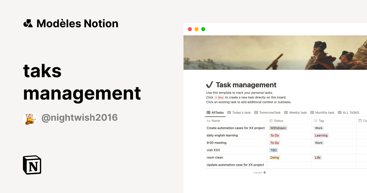 taks management | Modèle créé par KevinZhou | Marketplace Notion