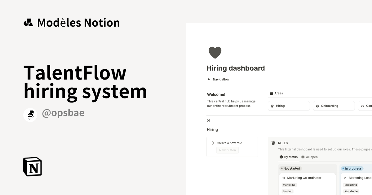 TalentFlow hiring system | Modèle créé par Ops Bae | Marketplace Notion