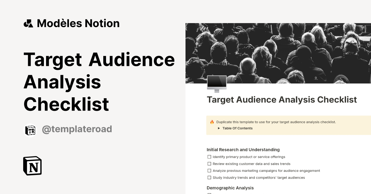 Target Audience Analysis Checklist | Modèle créé par Template Road | Marketplace Notion