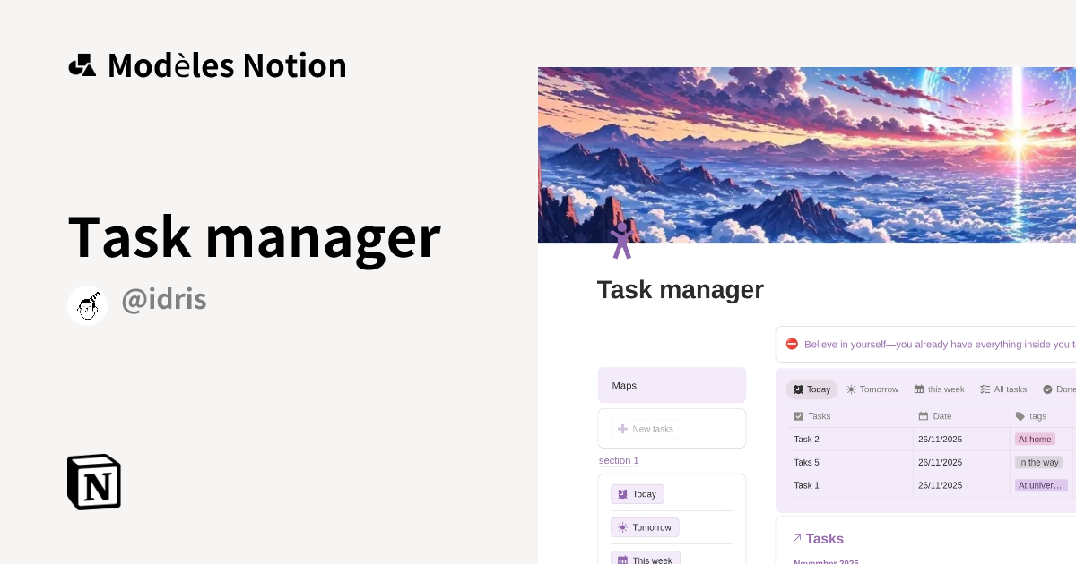 Modèle Task manager | Marketplace Notion