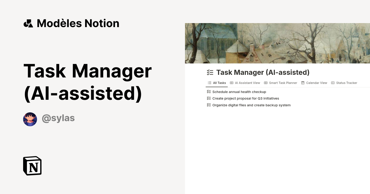 Modèle Task Manager (AI-assisted) | Marketplace Notion