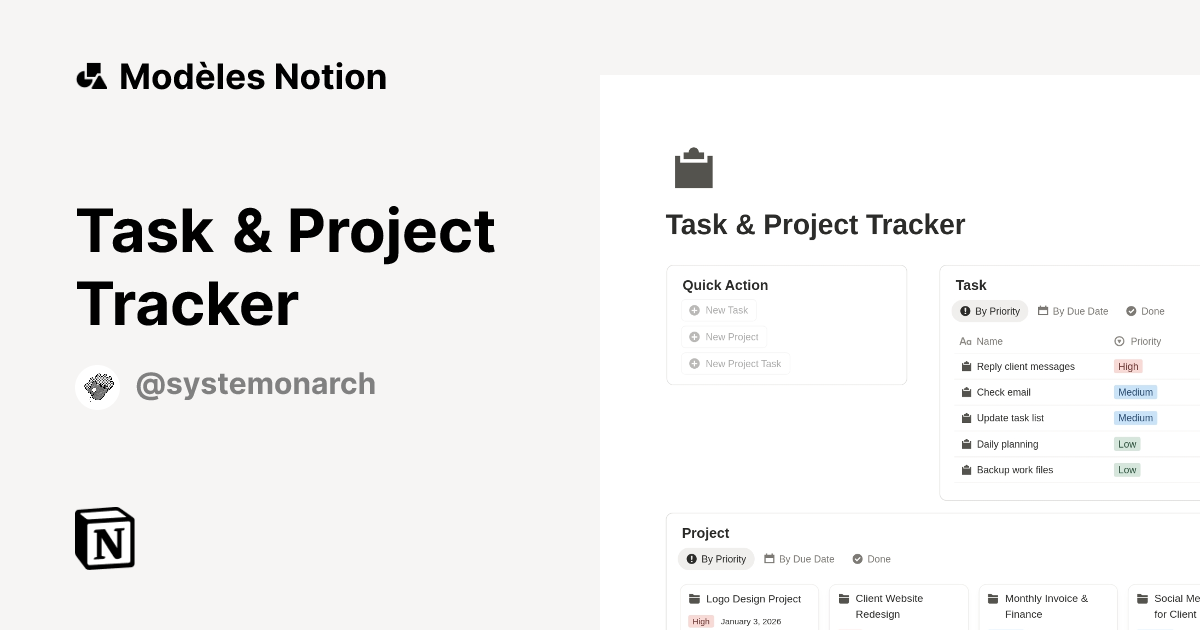 Modèle Task & Project Tracker | Marketplace Notion