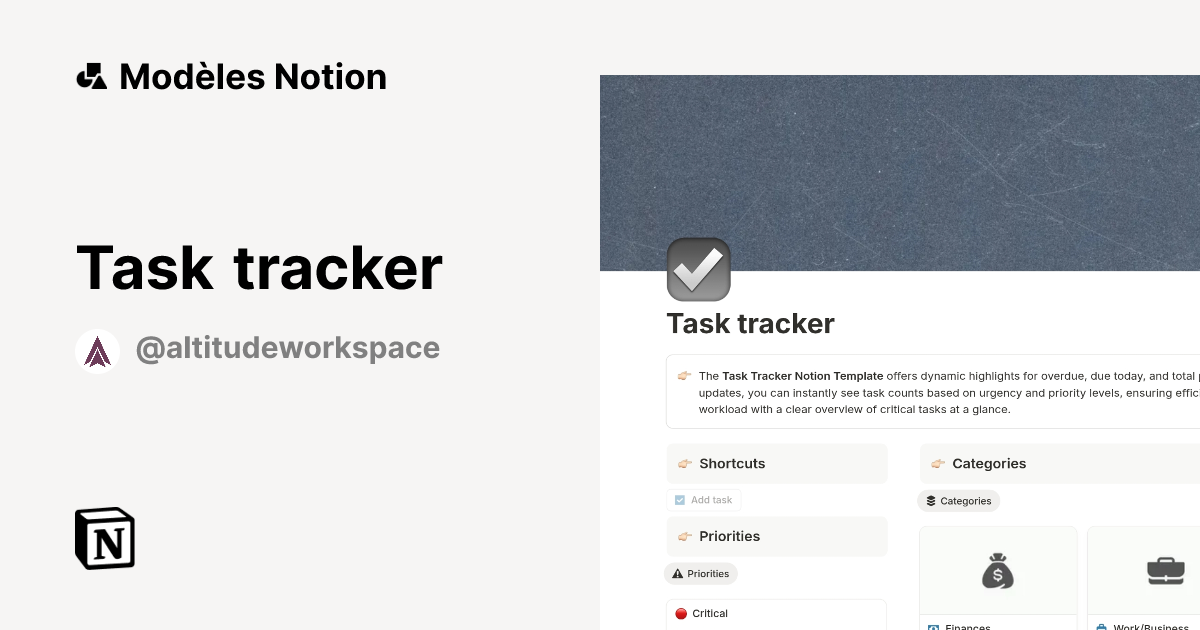 Modèle Task tracker | Marketplace Notion