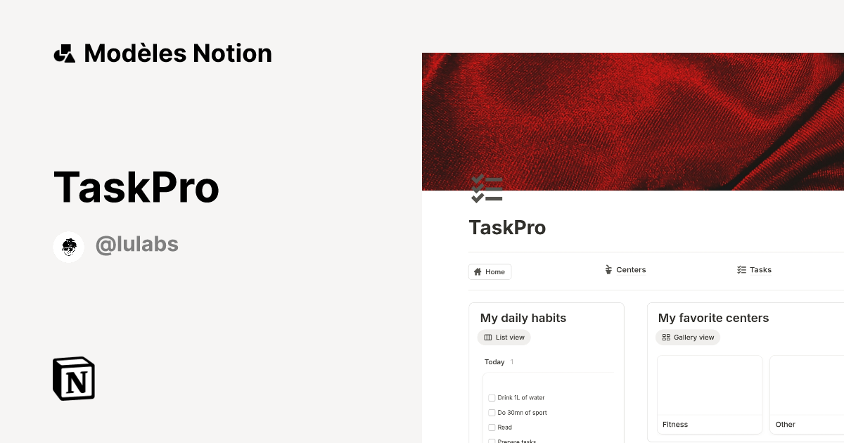 TaskPro | Modèle créé par Lu Labs | Marketplace Notion
