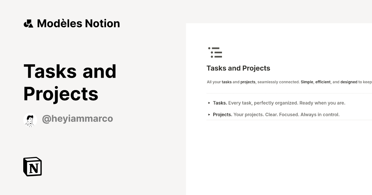 Tasks and Projects | Modèle créé par Marco | Marketplace Notion