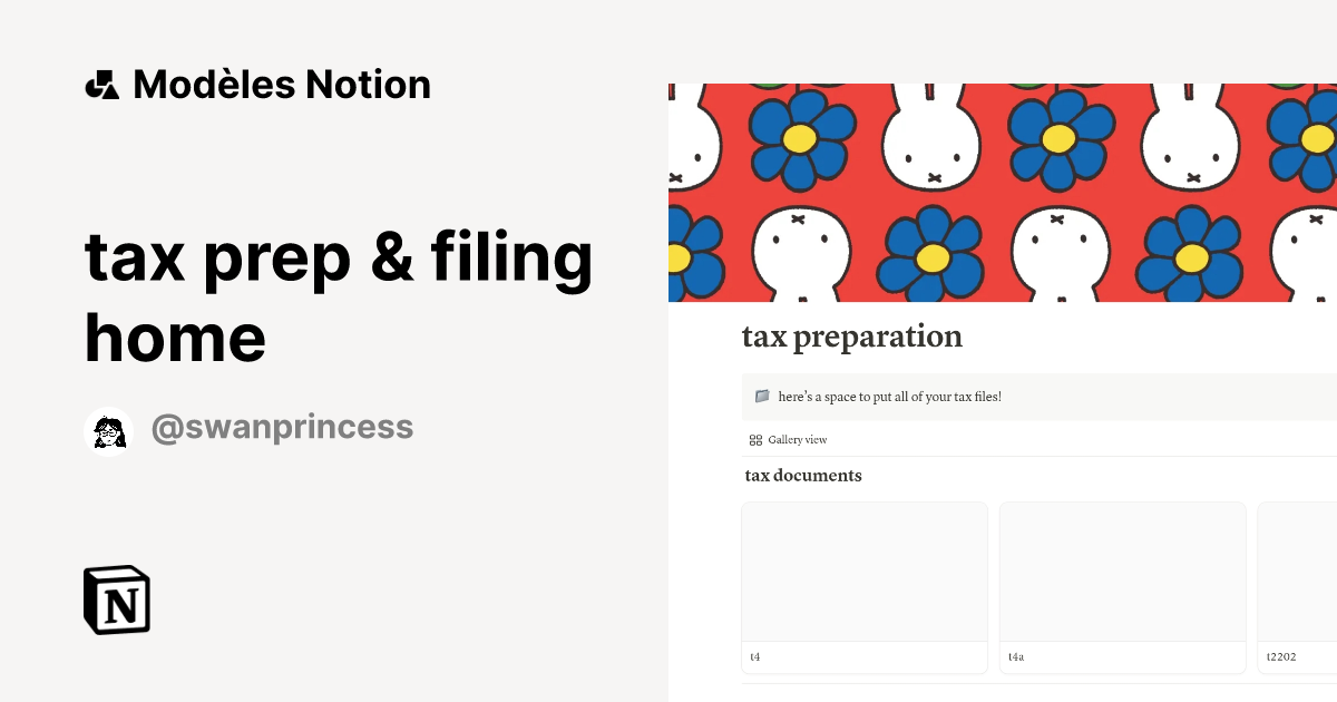 tax prep & filing home | Modèle créé par fiona labonté | Marketplace Notion