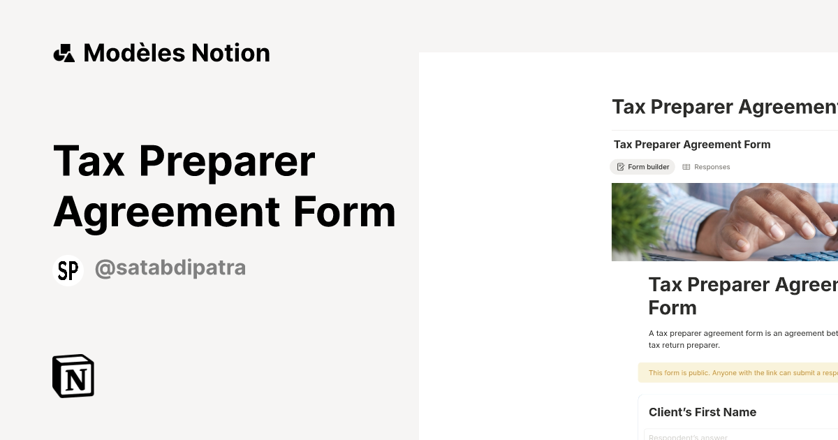 Tax Preparer Agreement Form | Modèle créé par Satabdi Patra ...
