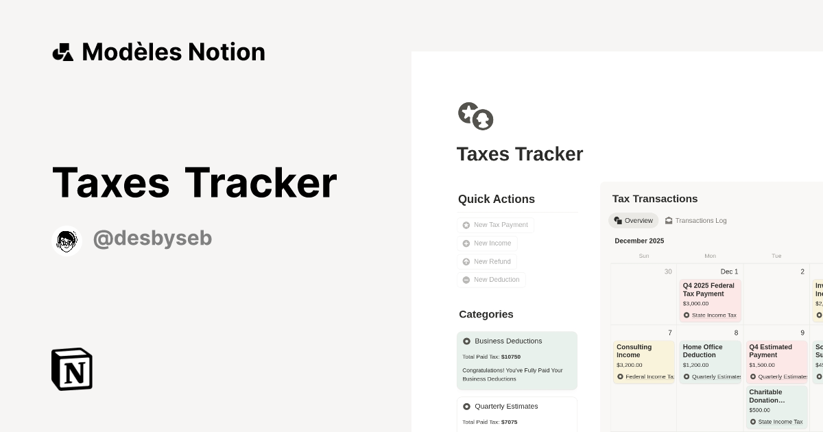 Modèle Taxes Tracker | Marketplace Notion