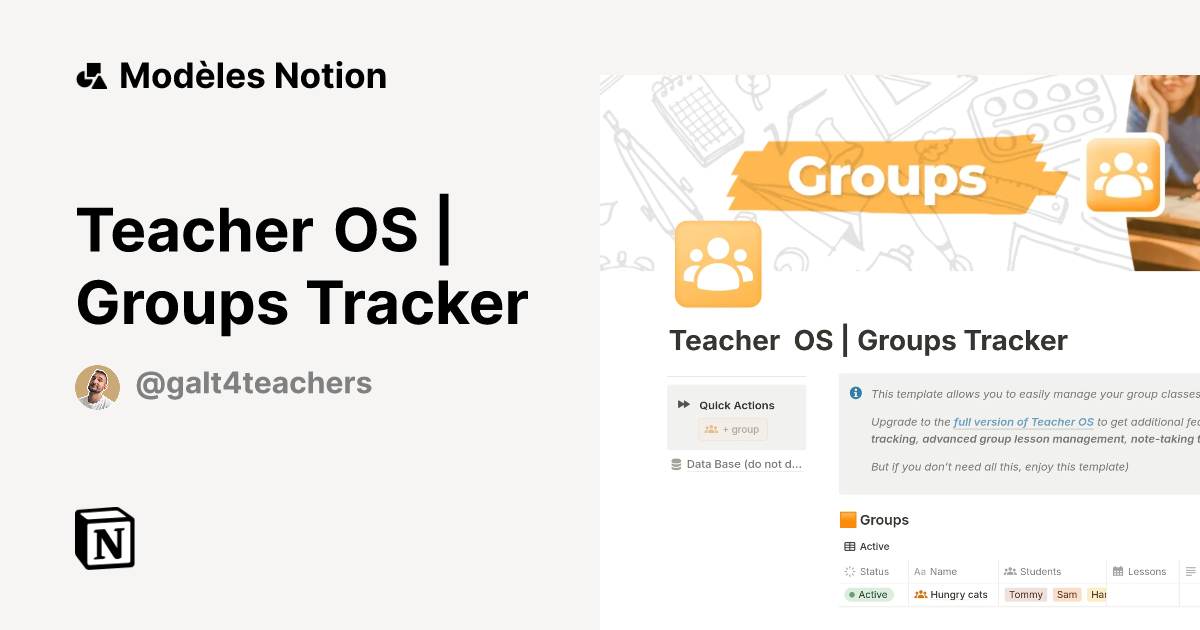Modèle Teacher OS | Groups Tracker | Marketplace Notion