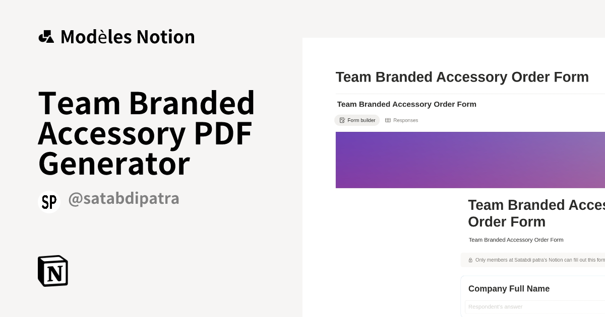Team Branded Accessory PDF Generator | Modèle créé par Satabdi Patra ...