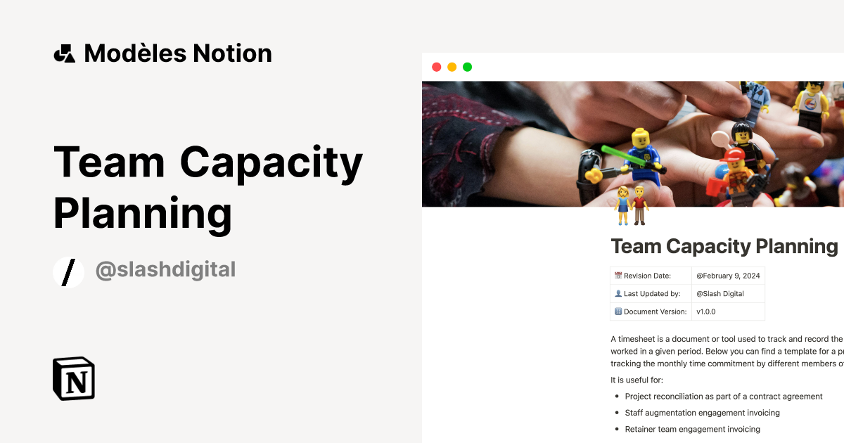 Team Capacity Planning | Modèle créé par Slash Digital | Marketplace Notion