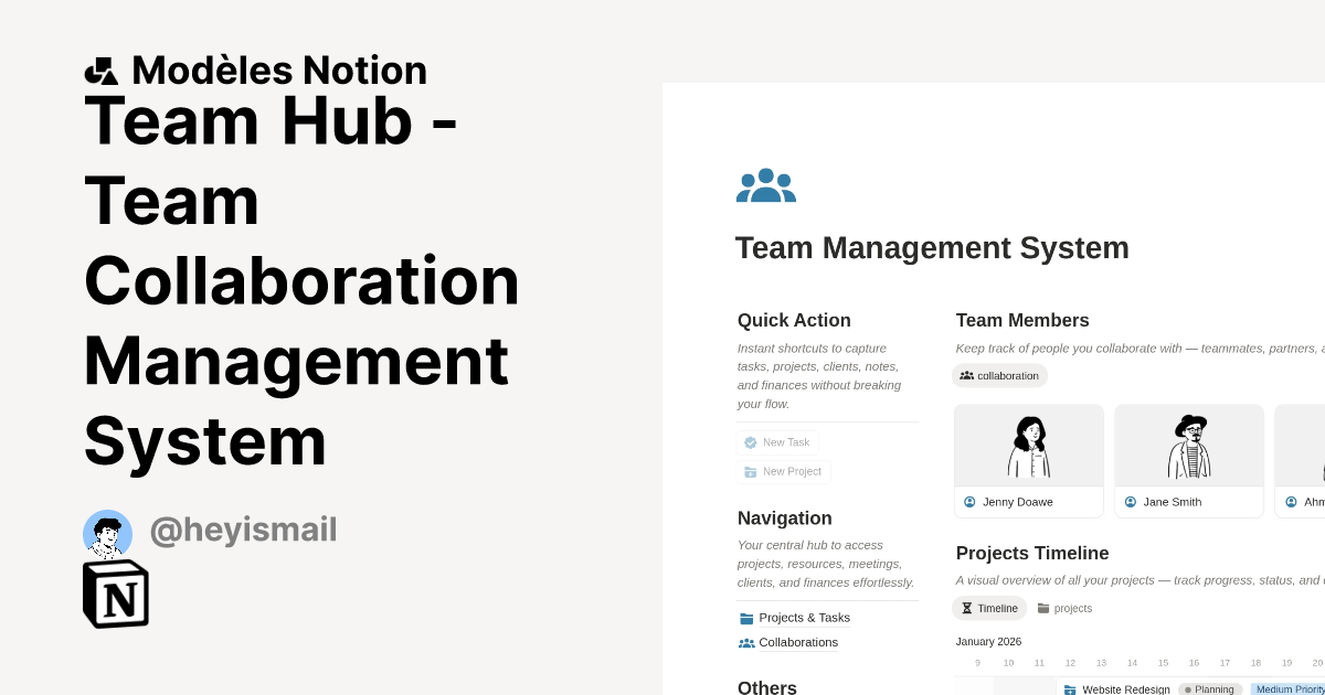 Modèle Team Hub - Team Collaboration Management System | Marketplace Notion