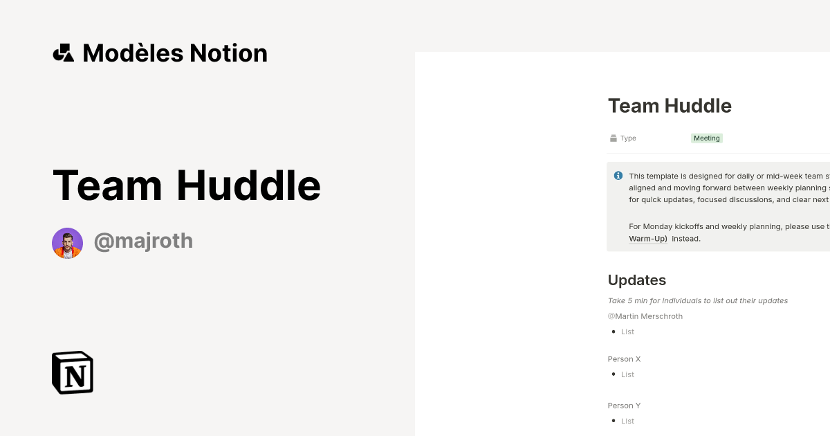 Modèle Team Huddle | Marketplace Notion
