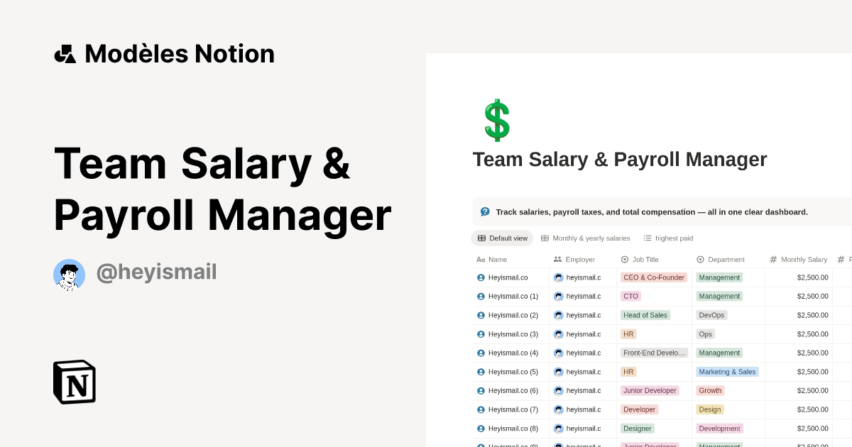 Modèle Team Salary & Payroll Manager | Marketplace Notion