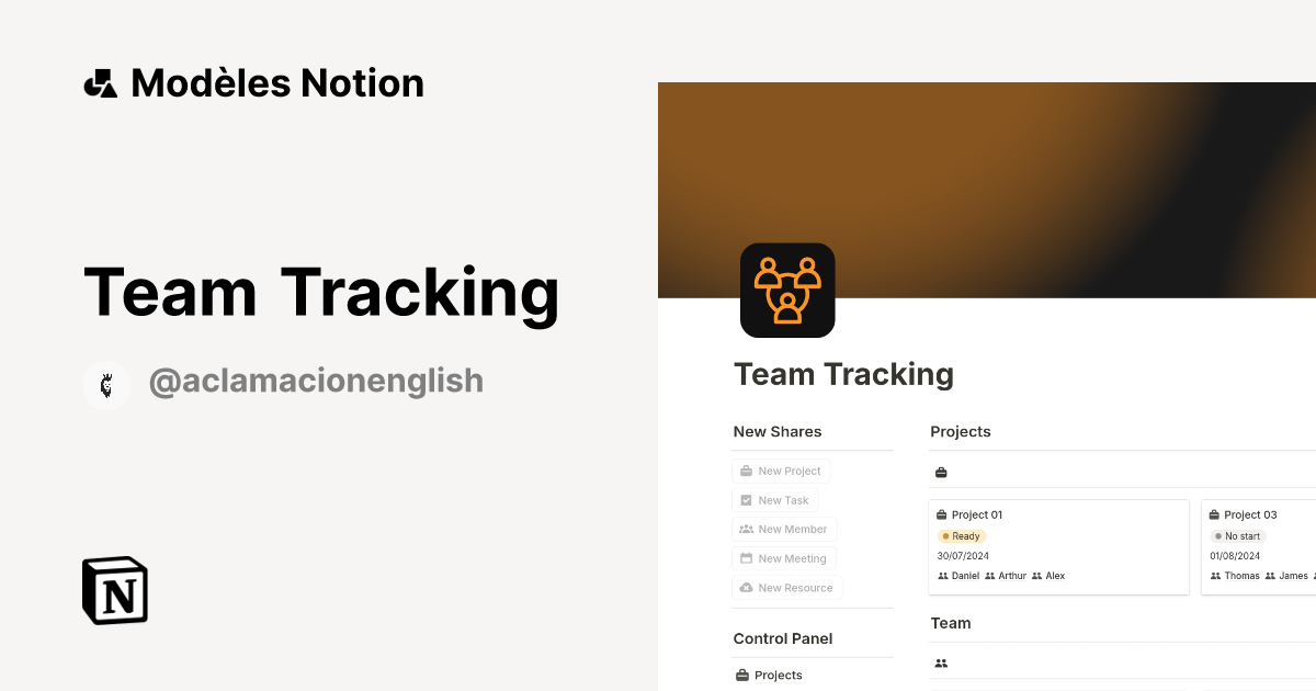 Team Tracking | Modèle créé par Aclamación | Marketplace Notion