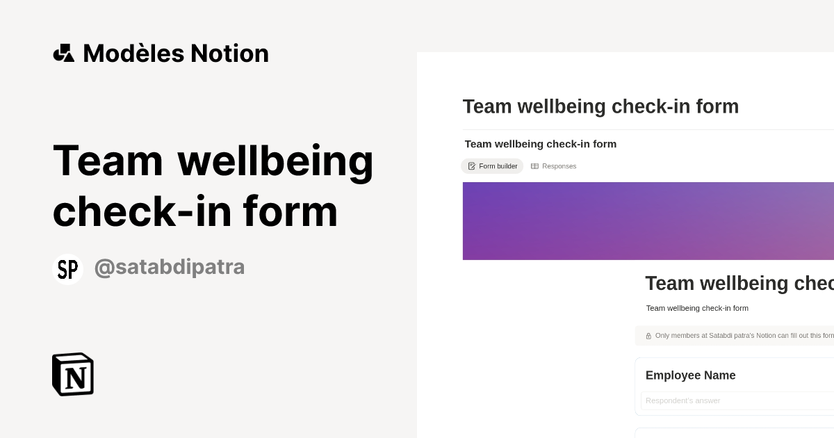 Modèle Team wellbeing check-in form | Marketplace Notion