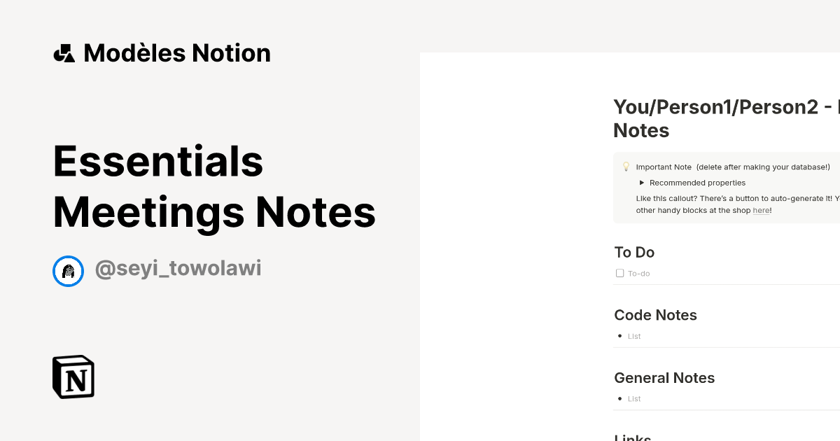 Modèle Essentials Meetings Notes | Marketplace Notion