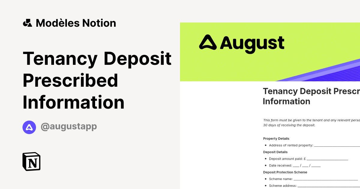 Tenancy Deposit Prescribed Information | Modèle créé par August - For ...