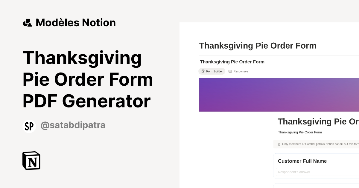 Thanksgiving Pie Order Form PDF Generator | Modèle créé par Satabdi ...