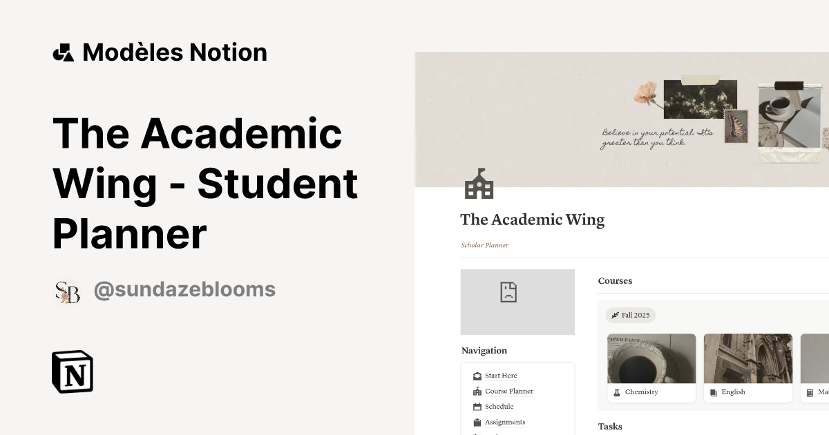 Modèle The Academic Wing - Student Planner | Marketplace Notion