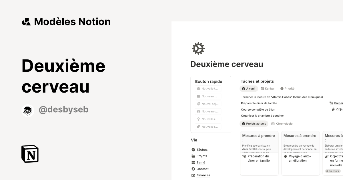 Modèle Deuxième cerveau | Marketplace Notion