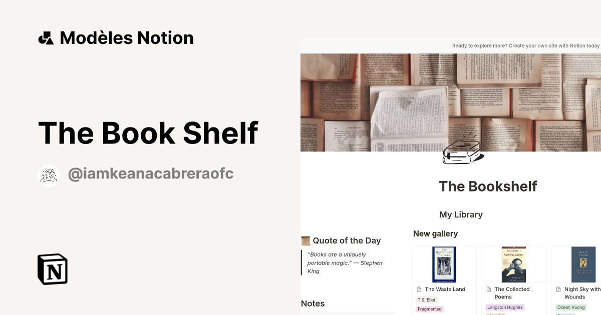 The Book Shelf | Modèle créé par Kie | Marketplace Notion