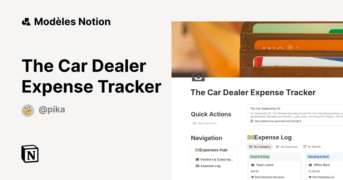 Modèle The Car Dealer Expense Tracker | Marketplace Notion