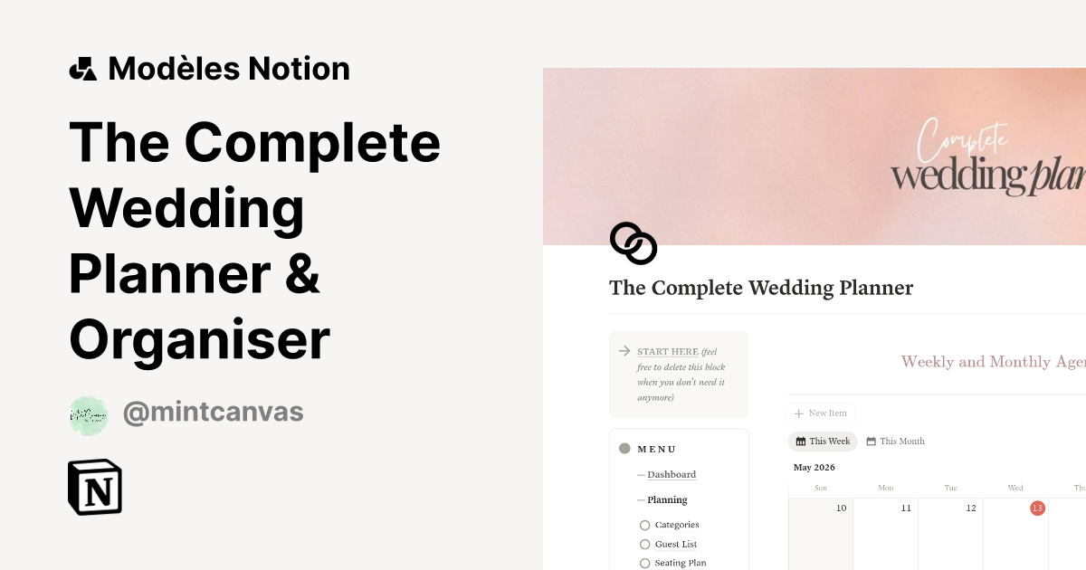 Modèle The Complete Wedding Planner & Organiser | Marketplace Notion