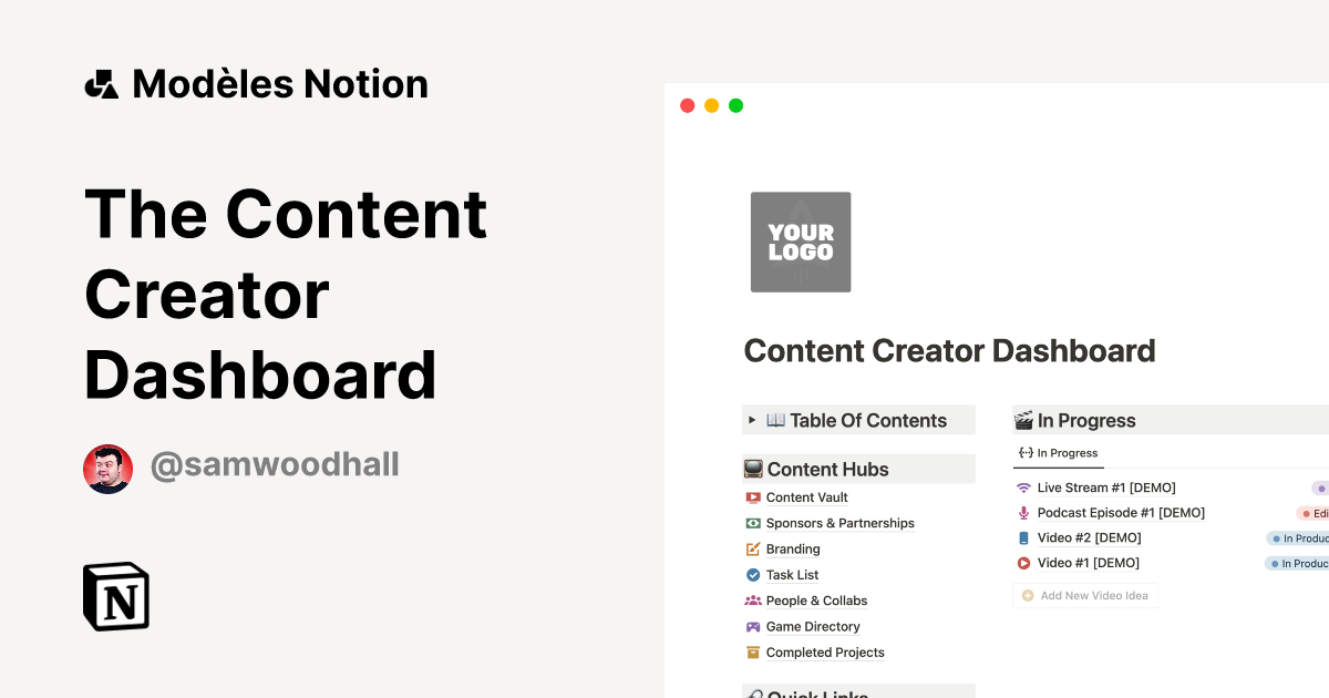 The Content Creator Dashboard | Modèle créé par Sam Woodhall ...