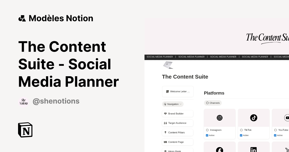 The Content Suite - Social Media Planner | Modèle créé par She Notions ...