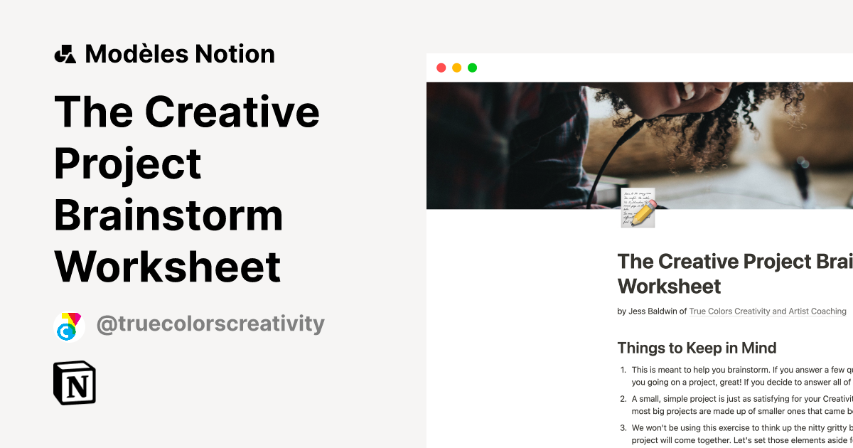 Modèle The Creative Project Brainstorm Worksheet | Marketplace Notion