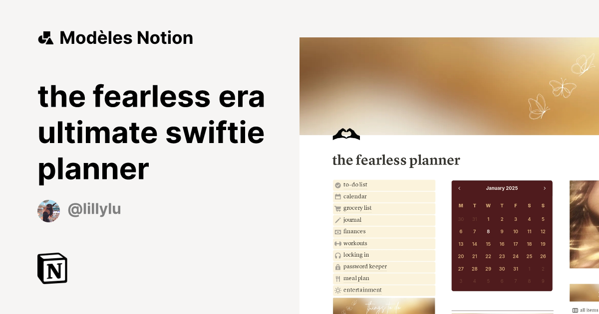Modèle the fearless era ultimate swiftie planner | Marketplace Notion