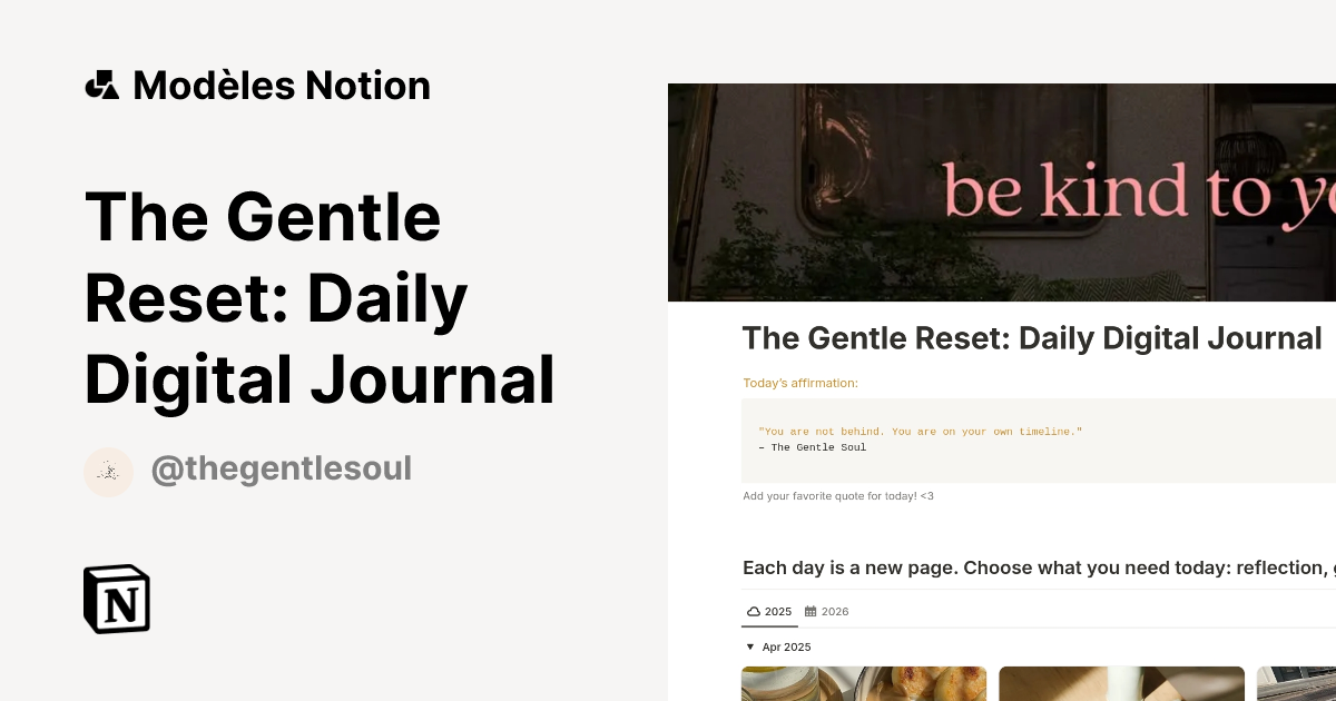 Modèle The Gentle Reset: Daily Digital Journal | Marketplace Notion