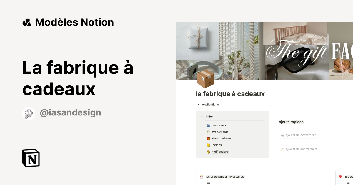 Modèle La fabrique à cadeaux | Marketplace Notion