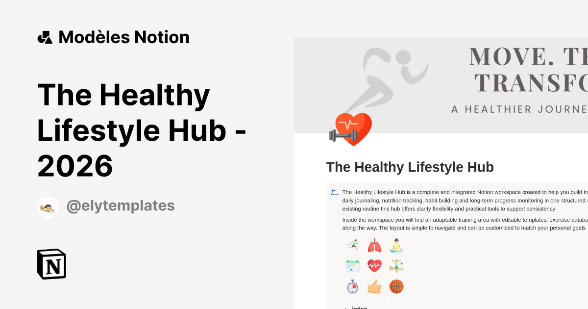 Modèle The Healthy Lifestyle Hub - 2026 | Marketplace Notion