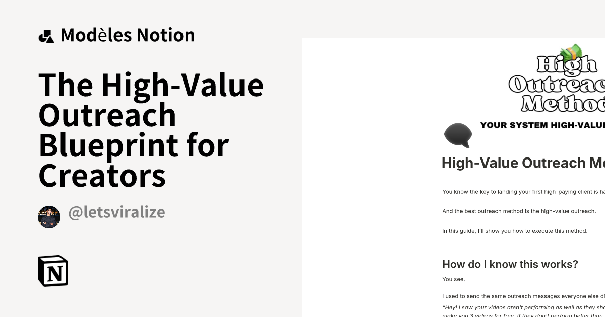 Modèle The High-Value Outreach Blueprint for Creators | Marketplace Notion