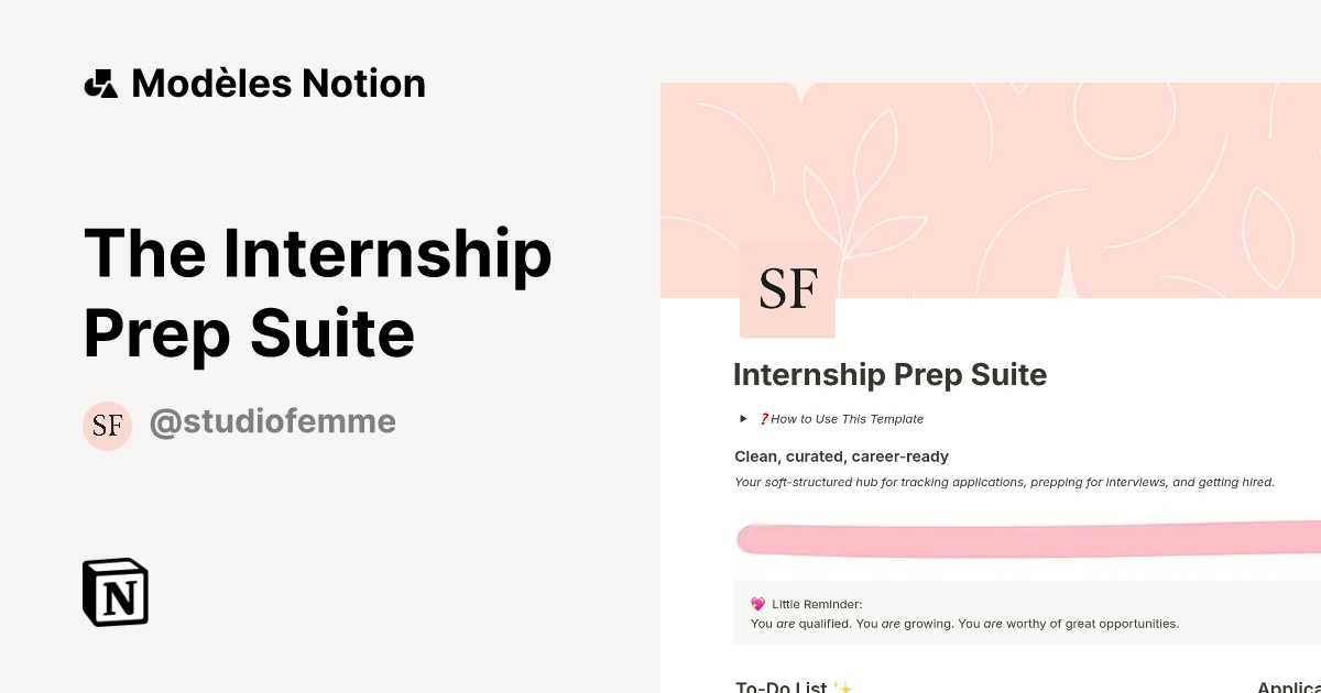 The Internship Prep Suite | Modèle créé par Studio Femme | Marketplace Notion