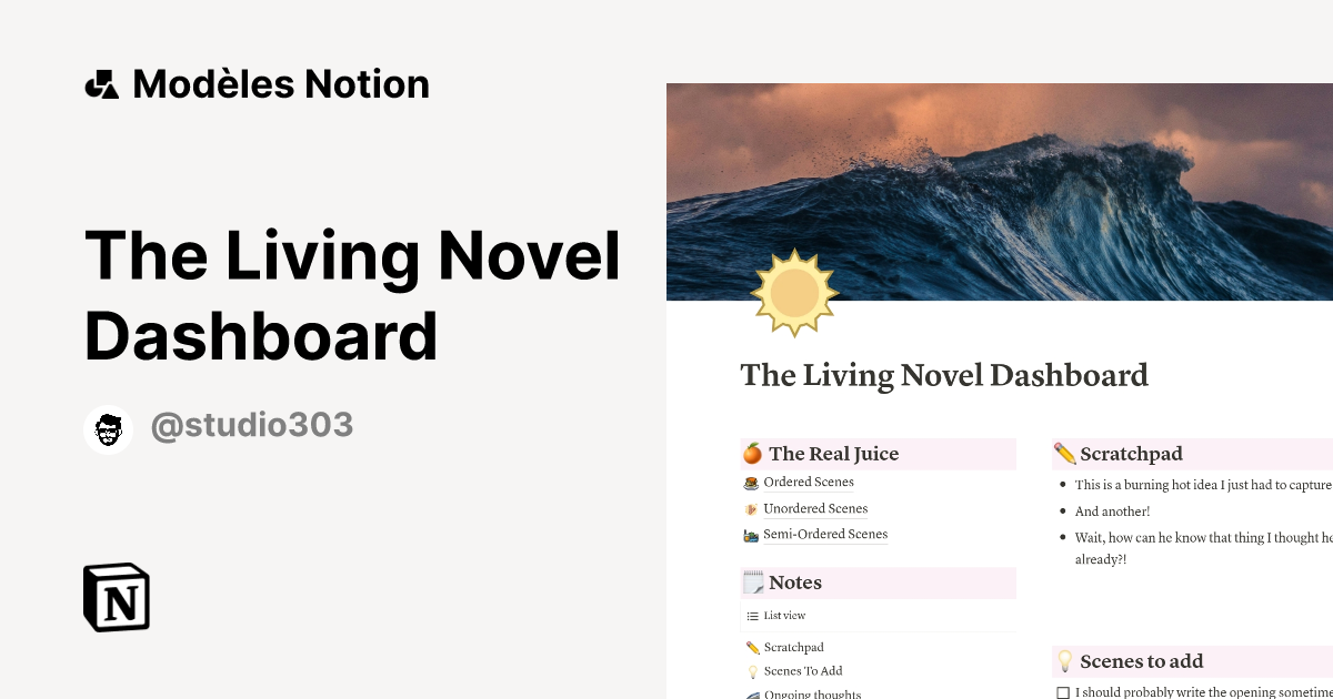 Modèle The Living Novel Dashboard | Marketplace Notion