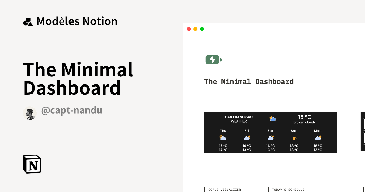 Modèle The Minimal Dashboard | Marketplace Notion