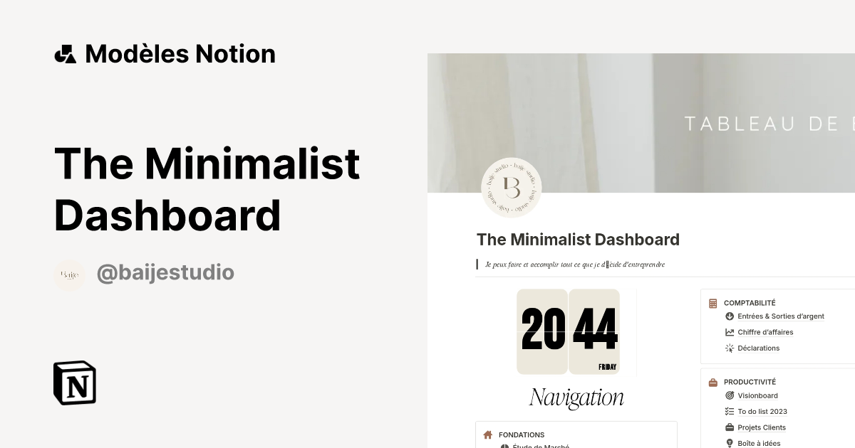 The Minimalist Dashboard | Modèle créé par Baije Studio | Marketplace ...