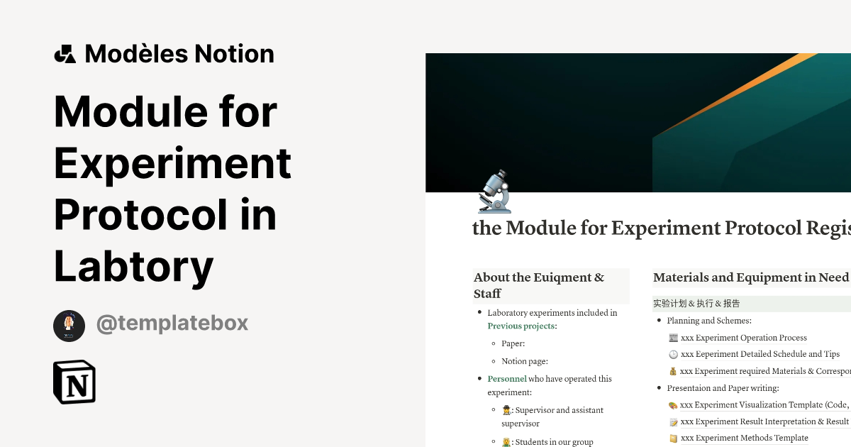 Modèle Module for Experiment Protocol in Labtory | Marketplace Notion
