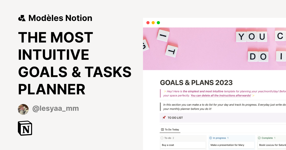 THE MOST INTUITIVE GOALS & TASKS PLANNER | Modèle créé par Lesia ...