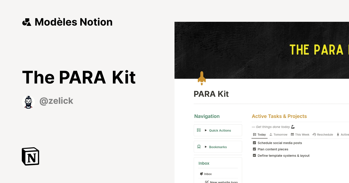 The PARA Kit | Modèle créé par Zelick | Marketplace Notion