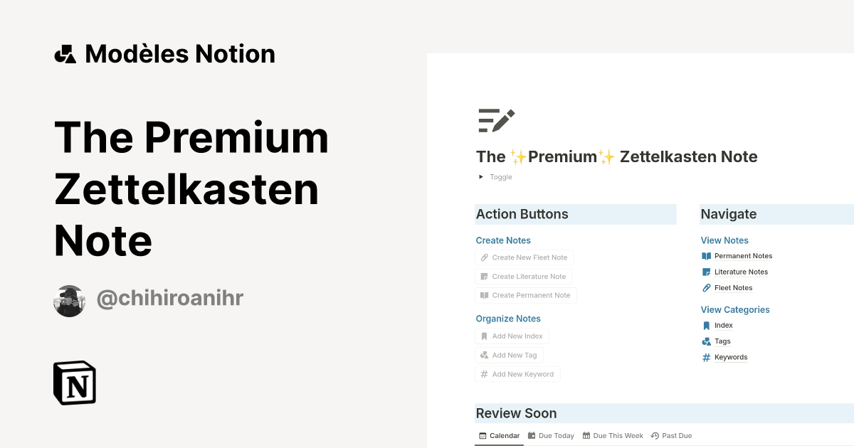 Modèle The Premium Zettelkasten Note | Marketplace Notion